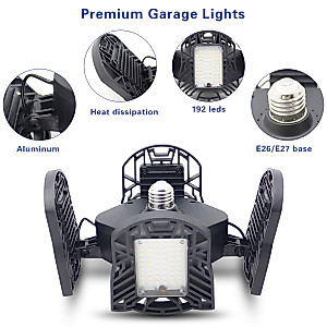 FASCINATE LED Garage Lights 120W, Garage Lighting Deformable E26/E27 LED 12000lm Bright LED Adjustable Ceiling Garage Light Bulb, LED Light for Garage, Barn, Warehouse,Workshop, No Installation