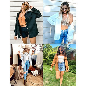 ZESICA Women's Casual Long Sleeve Button Down Loose Lightweight Shacket Shirt Jacket Coat Outerwear with Pockets,White,Medium