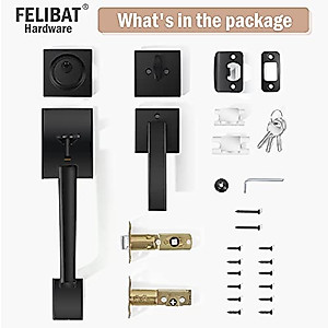 Felibat Matte Black Front Door Handle,Exterior Front Door Lock Set with Single Cylinder Deadbolt and Door Lever,Entry Door Locksets