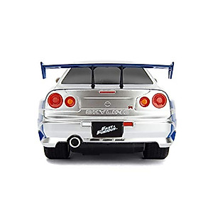 Jada Toys Fast & Furious Brian's Nissan Skyline GT-R (Bnr34)- Ready to Run R/C Radio Control Toy Vehicle, 1: 16 Scale, Silver and Blue, (99370)