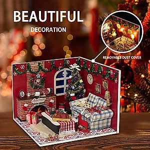 Flever Dollhouse Miniature DIY House Kit Creative Room with Furniture and Glass Cover for Romantic Artwork Gift(Christmas Eve)