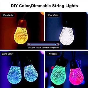 Gaoxun 49ft Outdoor String Lights, Smart RGBW Patio Lights with 15 Dimmable IP66 Waterproof Bulbs, APP and Remote Control, 8 Dynamic Modes, Color Changing LED Lights for Party Backyard Balcony Garden