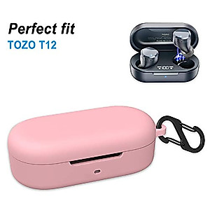 Naomo Silicone Case for TOZO T12, Soft and Flexible, Scratch/Shock Resistant Silicone Cover for TOZO T12 Headphones (Pink)