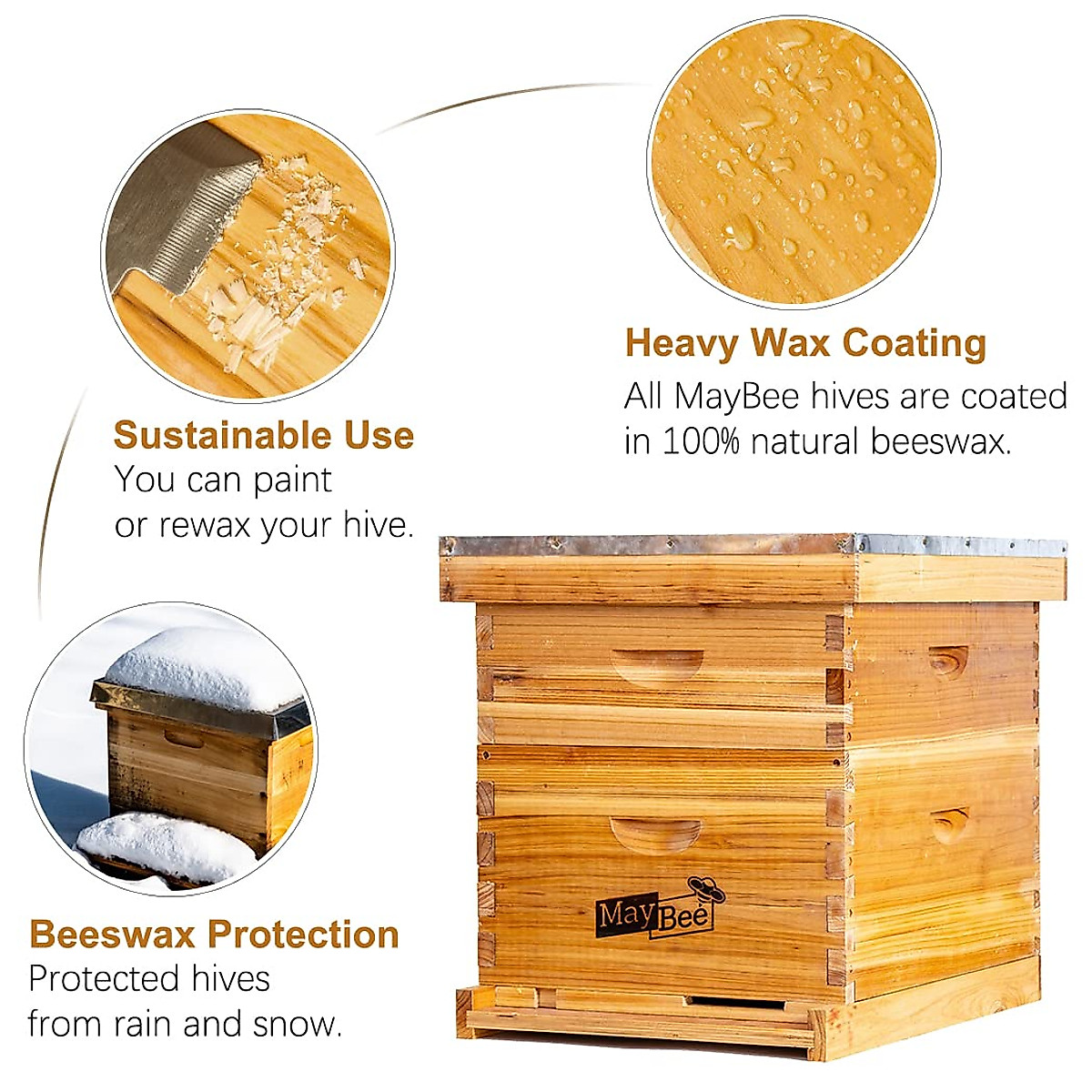 Beehive 8 Frame Bee Hives and Supplies Starter Kit, Bee Hive for Beginner, Honey Bee Hives Includes 1 Deep Bee Boxes, 1 Bee Hive Super with Beehive Frames and Foundation