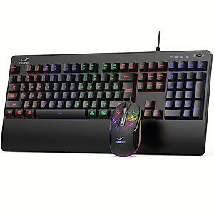 Gaming Keyboard and Mouse - FENIFOX Wired RGB Backlit Keyboard Ergonomic Mechanical Feeling Colorful Led Light Up Keyboard Mouse for PC Windows Mac Gamer PS5 Xbox one