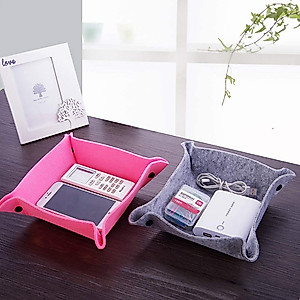 OliviaLiving Felt Valet Tray, Fold Felt Desktop Storage Basket Makeup Organizing Basket for Home Office Writing Desk Lovely Caddy Containers (Multi-Color,6-Pack)