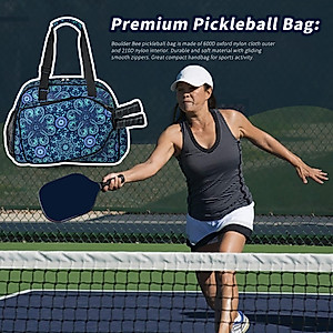 Boulder Bee | Premium Pickleball Bags | PickleBall Tote Bag for Women | Women’s Hand/Shoulder Gym Bag w Water Bottle Holder | With Racquet/Paddle Holder (Blue)