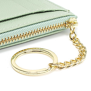 Valentoria Slim RFID Blocking Card Holder Small Pocket Wallet Keychian Zipper Coin Purse Minimalist Leather Cash & Coin & Cards Case for Women Men (Green)