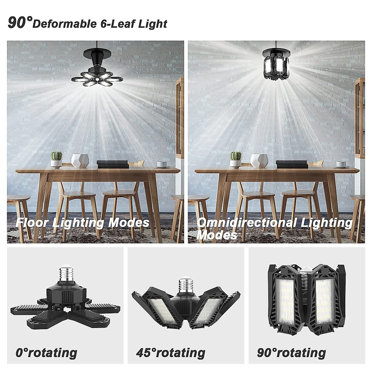 LED Garage Lights 120W LED Shop Light with 6 Ultra Bright Adjustable Panels Led Lights for Garage Light Deformable Ceiling Lights for Garage Attic Basement E26 E27 Base (8 Pack)