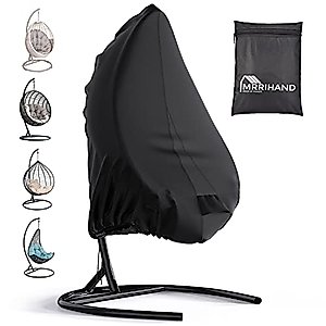 Mrrihand Patio Swing Chair Cover, Waterproof Egg Chair Covers for Outdoor Furniture, Outdoor Windproof Swing Egg Chair Covers with Zipper & Drawstring (74.8”H X 45.3”W, Black)