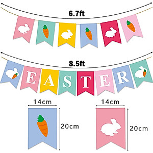 2PCS Easter Banner Decorations, Rabbit Bunny Carrot Happy Easter Banner Decor for Home Office Party Decor , Easter Bunting Bunny Sign Farmhouse Banner