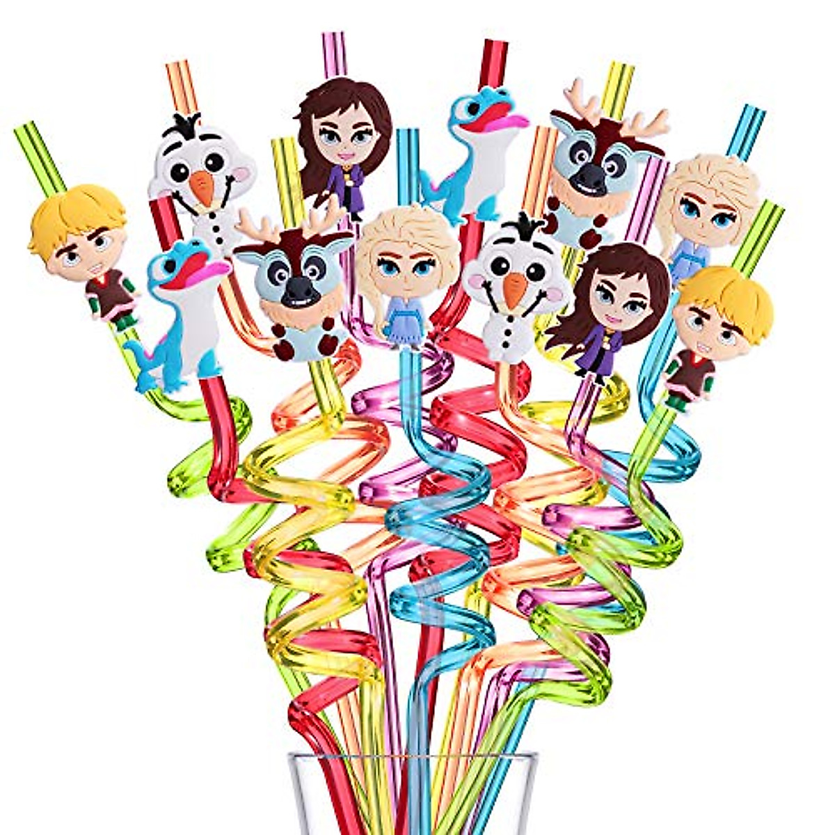 24 Frozens Elsa Straws with 2 Cleaning Brush 6 Designs Great for Birthday as Party Favors and Party Supplies