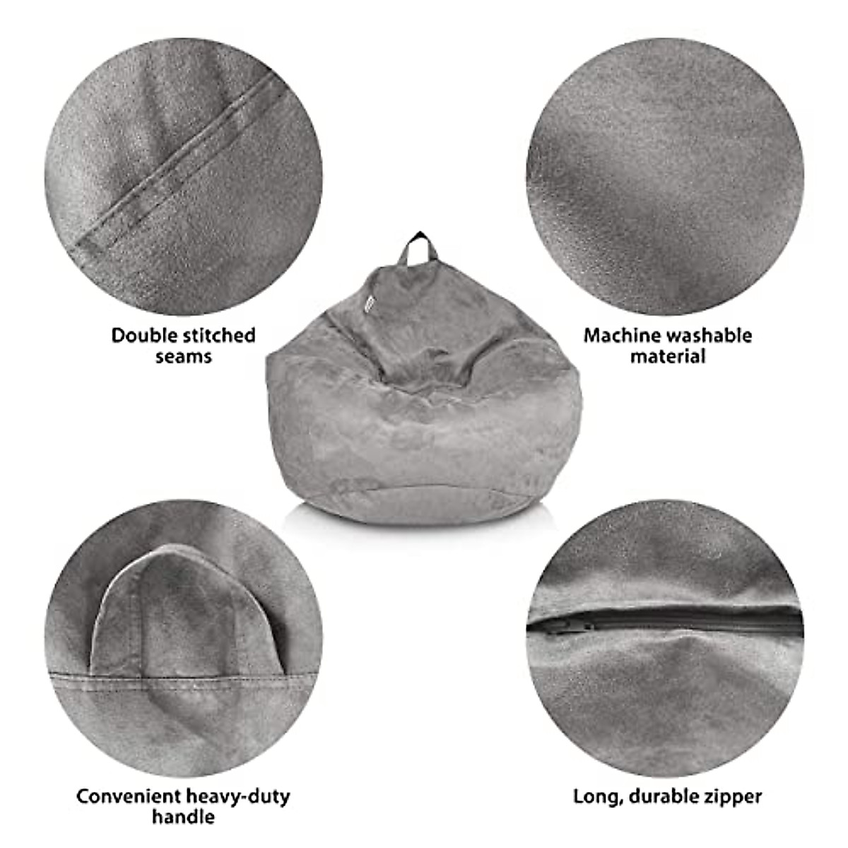 Delmach Bean Bag Chair Cover (No Filler) | Bird's Nest Shape | Adult Size | Microsuede | Stuffed Animal Storage for Kids Or Memory Foam| Double Stitched | Durable Zipper | Soft Premium