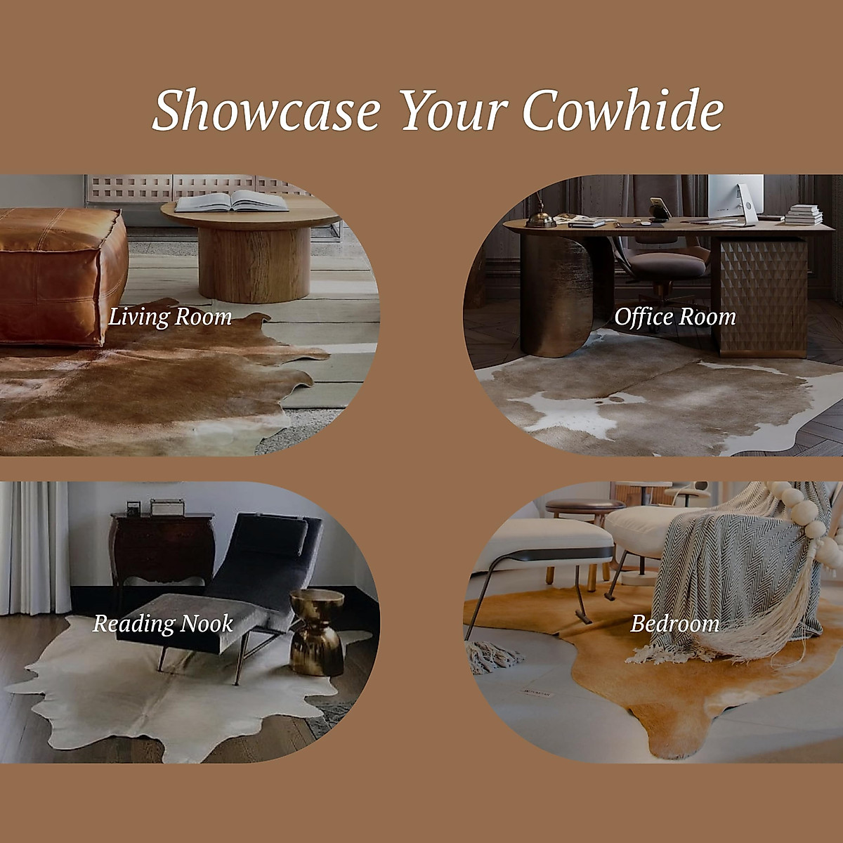 ecowhides Champagne Brazilian Cowhide Area Rug, Cowskin Leather Hide for Home Living Room (XXL) 8 x 7 ft