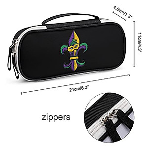 Mardi Gras Fleur De Lis Printed Pencil Case Bag Stationery Pouch with Handle Portable Makeup Bag Desk Organizer