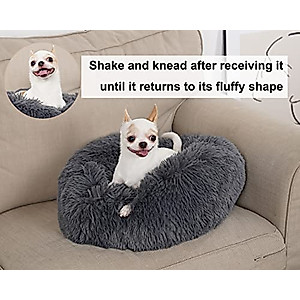 Calming Dog Bed for Small Dogs Washable Bed for Dogs with Anxiety,Small Donut Cuddler Dog Bed Self Warming 20 Inch,Small Round Soft Fluffy Grey Faux Fur Dog Bed for Dogs Under 10 lb