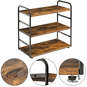 IBUYKE 3-Tier Bathroom Counter Organizer, Tray Countertop Storage Shelf, Kitchen Spice Rack Standing, Counter Standing Rack Cosmetic Holder, Rustic Brown TWJ001H