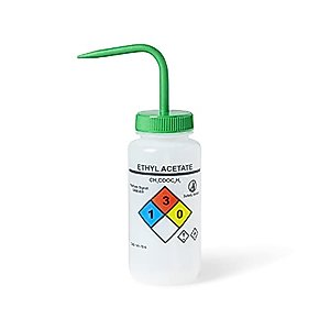 United Scientific™ UniSafe™ Laboratory Grade Wide Mouth LDPE Vented Chemical Wash Bottle, Ethyl Acetate, 500mL (16oz), 4-Color, Pack of 6