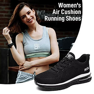 Lamincoa Womens Walking Shoes Lightweight Running Shoes Women’s Tennis Shoes Non Slip Air Shoes Breathable Mesh Air Cushion Sneakers for Gym Workout Sports Black