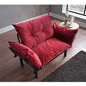 HT Design Sona Extra Wide Modern Futon Loveseat for Living Rooms and Bedroom, Removable Cushions, 49" Wide Furniture for Guest Room Studio Apartments, Red