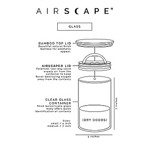 AirScape Glass Storage Canister - Set of 2 - Patented Airtight Lid Removes Excess Air & Preserves Food Freshness, Glass Container with Bamboo Lid (Small & Medium)