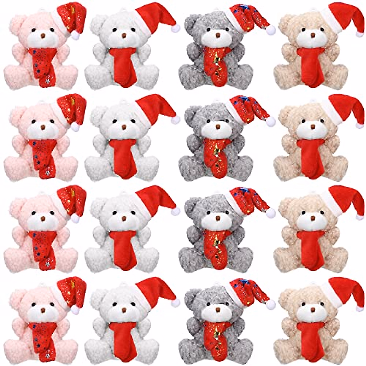 Zomiboo 12 Pcs Easter Bunny Bear Koala 4 Inch Mini Animal Plush Toys Soft Cute Dolls Sleeping and Playing Stuffed Toys Gifts for DIY Baby Shower Party(Bear with Hat,Pink/Yellow/White/Gray)