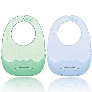 Sebikam Ultra-Thin Silicone Baby Bibs Set of 2 for Babies & Toddlers (6-72 Months) Waterproof, Soft, Unisex, Non Messy, Adjustable Fit Baby Feeding Bibs for Baby Eating(Blue & Green)