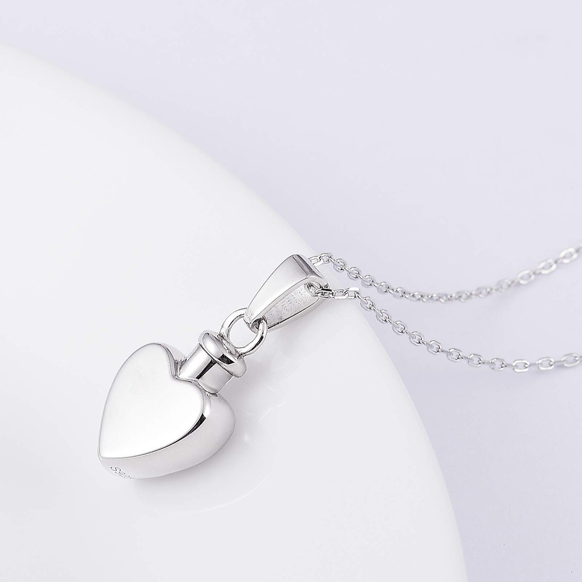 925 Sterling Silver Heart Urn Necklace Simple Blank Always in My Heart Ashes Cremation Jewelry Memorial Keepsake Pendant with Funnel Kit