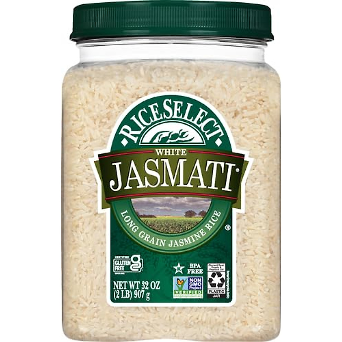 RiceSelect Jasmati Rice, Long-Grain Jasmine Rice, Premium Gluten Free Rice, Non-GMO, 32 Ounce Jar