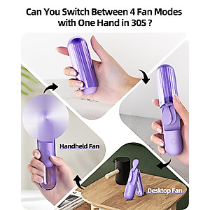 Cutnut Portable Handheld Fan, 3-Speed Foldable Mini Pocket Fan, USB-C 2000mAH Rechargeable Small Quiet Hand Fan, Personal Lash Fan for Travel, Outdoor, Home, Ideal Gifts for Women, Purple