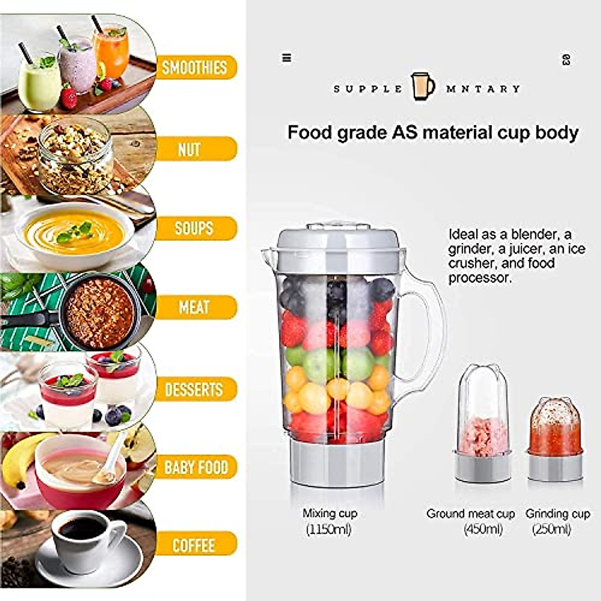 Water cup Electric juicer Multifunctional Blender Blender With Food Processor Spice Grinder And Ice Crusher 2 Speed U200BU200Bsettings And One Pulse Free 3 Titanium Alloy Ice/Nu ZJ666