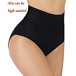 Vogueric Women's Bikini Bottoms Banded Swimsuit Bottom Full Coverage Ruched Swim Bottoms Moderate High Cut Bathing Suit Bottom Black Medium