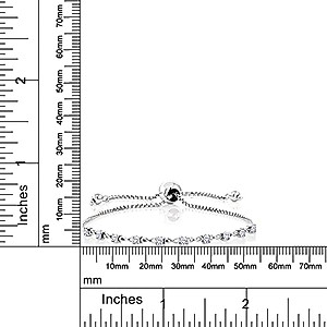 Gem Stone King 925 Sterling Silver 2.5MM Round Gemstone Birthstone Tennis Bracelet | Fits Up To 9 Inch Wrist | Adjustable Bolo Bracelet For Women | Easy-On Easy-Off