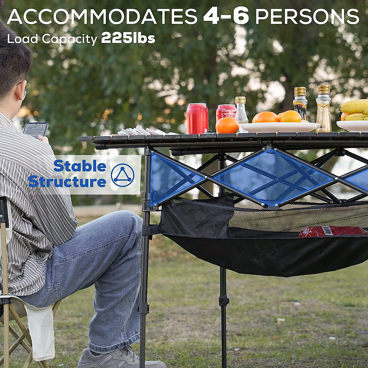 LEBLEBALL Folding Camping Table, Portable Folding Table with Storage Bag, Adjustable Aluminum Camping Table for Outdoor Picnic, Beach, Backyard, BBQ, Patio, Fishing, Black