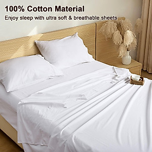 PHF 100% Garment Washed Cotton Sheets Set Queen Size, Ultra Soft Bedding Set, 4 PCS Breathable Moisture-Wicking Durable, Deep Pocket Bed Sheet Up to 16", White