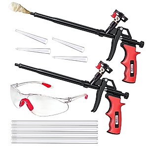 Spray Foam Gun, Wolline (2 Foam Gun + 8 Nozzle) Spray Foam Insulation Gun, Teflon-Coated Professional Expanding Spray Foam Applicator, Foam Dispensing Gun, Insulating Foam Applicator Red - 2 Pack
