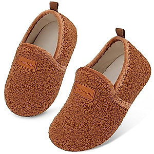 Scurtain Unisex Big Kids Slippers Little Kids Slippers Toddler Slippers Artificial Woolen Slippers for Big Boys Slippers Big Girls Slippers Slippers for big kids Brown 1-1.5 Big Kid