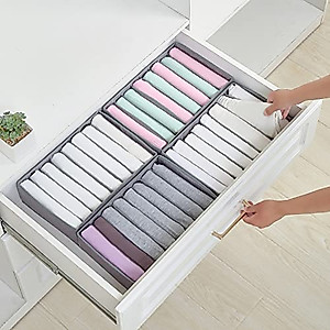 Qozary 4 Pack Drawer Organizers for Clothing, 8 Grids Foldable Closet Organizers and Storage Bins for Bedroom, Dresser Organizer Boxes for Thin T-shirts, Tank Tops, Camisoles, Tights, Leggings