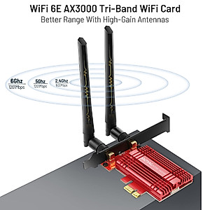 SNZIYAG AX3000 WiFi 6E PCIe WiFi Card for Gaming PC Bluetooth 5.2 Tri-Band (2.4/5/6Ghz) Wireless WLAN Adapter with MU-MIMO,OFDMA,Ultra-Low Latency Network Card,Supports Windows 10/11 (64bit)