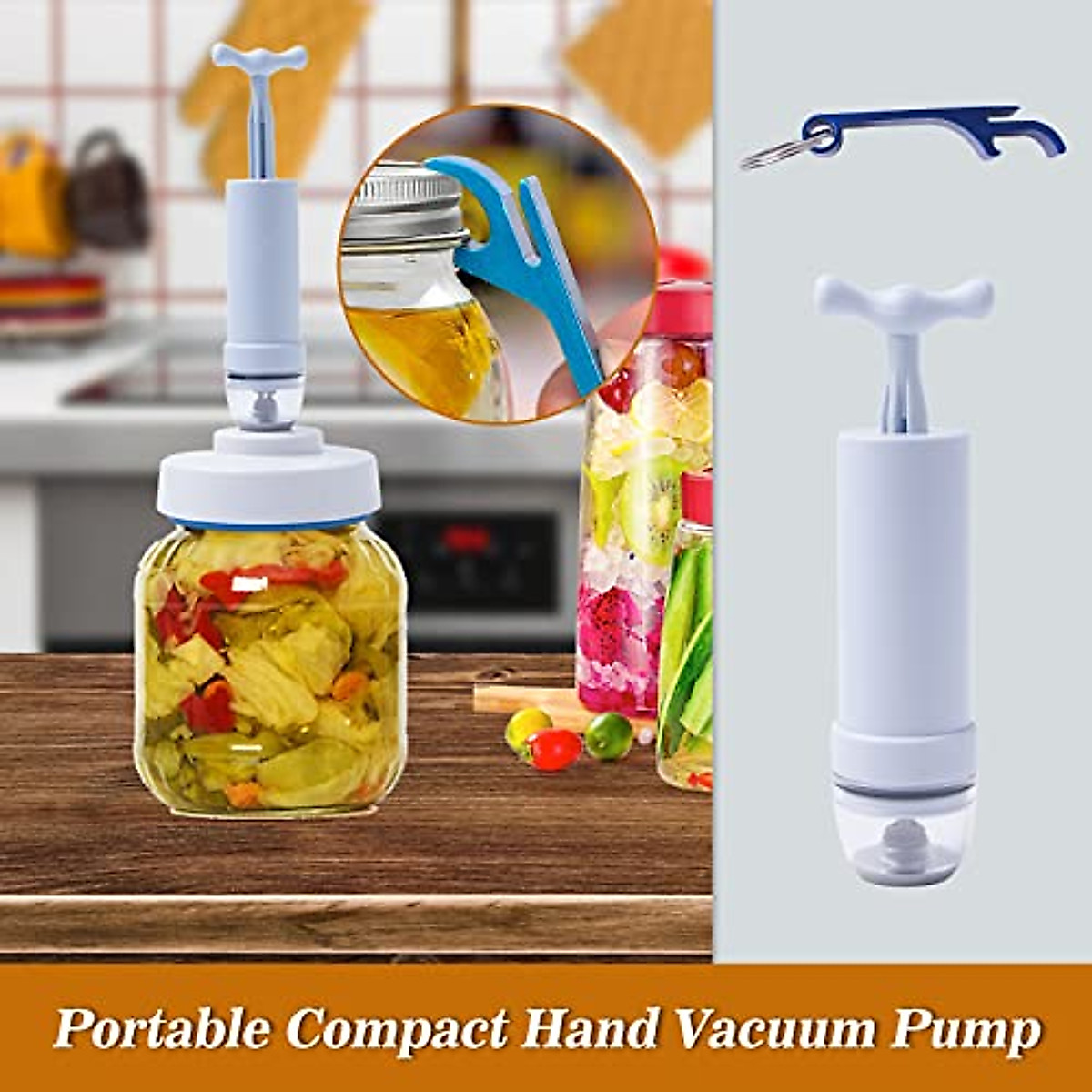 Mason Jar Vacuum Sealer Kit, Canning Food Saver Jar Sealer Attachment with Lid Opener and Vacuum Seal Hand Pump for Regular Mouth Mason Jars