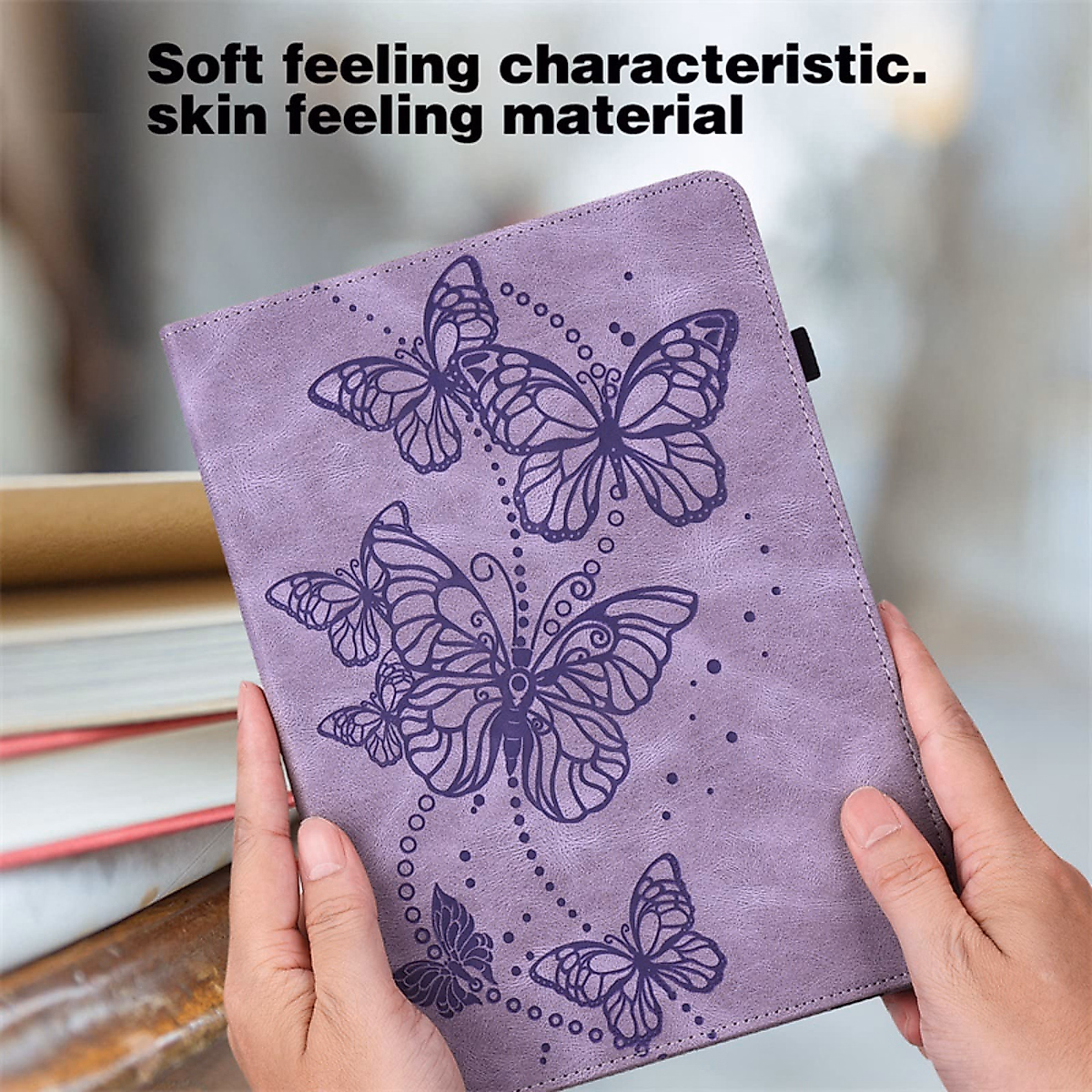 MEOORHE Exquisite Butterfly Print Leather Tablet Case for Samsung Galaxy A7 Lite A8 Card Slots Photo Frame Stand All Round Shockproof Protector Cover(Purple,A8 10.5 2021 X200)