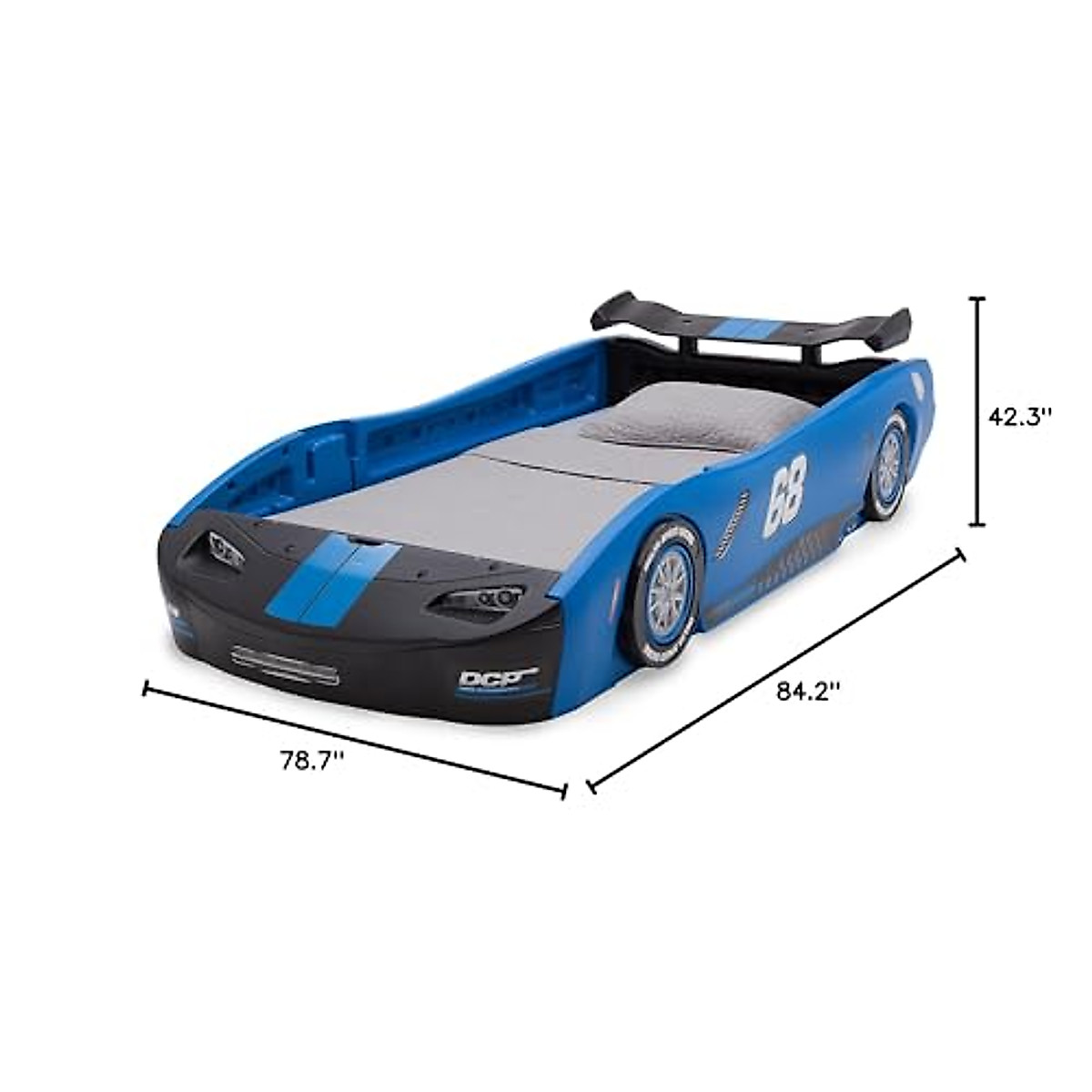 Delta Children Turbo Race Car Twin Bed, Blue Snooze 6 inch Memory Foam Twin Mattress (Bundle)