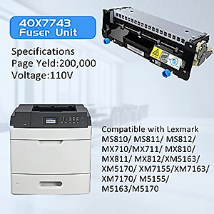 40X7743 Fuser Unit Compatible with Lexmark MS810 MS811 MS812 MX710 MX711 MX810 MX811 MX812 Laser Printers (110V, 200000 Page Yield)