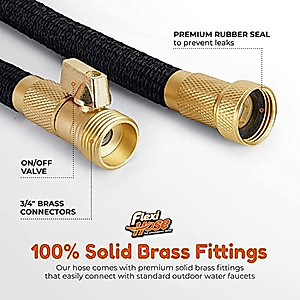 Flexi Hose with 8 Function Nozzle Expandable Garden Hose 100ft, Lightweight & No-Kink Flexible Garden Hose With Nozzle, 3/4 inch Solid Brass Fittings and Double Latex Core, 100 ft Black