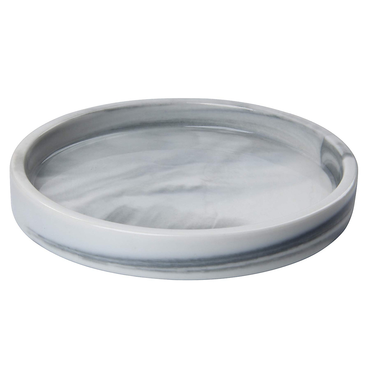 Stone Texture Marble Plate Ceramic Ring Holder Jewelry Dish Perfume Tray Decorative Dresser Organizer Makeup Tray for Vanity, Dresser, Bathroom, Bedroom (Grey, Circular, 6.5")