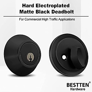 [3 Pack] BESTTEN Keyed Alike Deadbolt, Single Cylinder Door Lock with Same Key, 9 Keys Included, Matte Black Finish