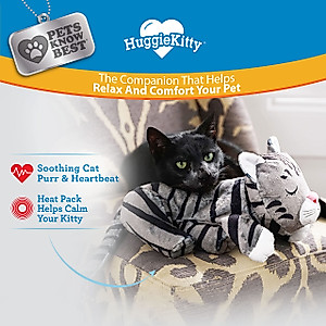 Pets Know Best HuggieKitty Cuddly Cat Toy, Soothing Sound & Warmth Help Relax & Comfort Your Pet- Purr & Heartbeat, Heating Pack- Grey