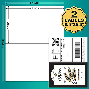 8.5x5.5 Labels Sticker Paper for Inkjet/Laser Printers - 100 Half Labels Sheets 200 Blank White Matte Printabel Label for Mailing, Shipping, and Organization