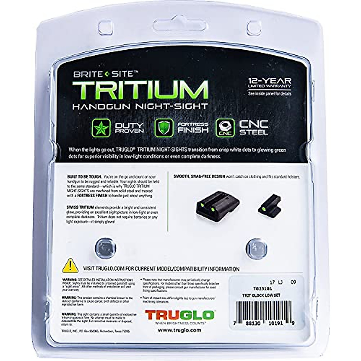 TruGlo Tritium Pro Glow in the Dark Compact Gun Hunting Glock Pistol Sight with Maximum Bright Sights for Glock Sidearm 17, 19, 22, 23, 24, 26, and 27