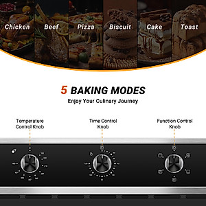 AMZCHEF 24" Single Wall Oven, 2.65 Cu.ft. Built-in Electric Wall Oven with 5 Cooking Functions, 360° ROTATING ROTISSERIE, 2200W, Mechanical Knobs Control, Timer, Stainless Steel Wall Oven for Kitchen